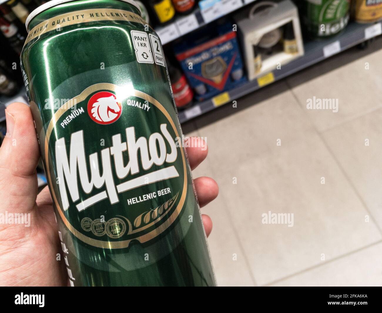 Picture of a bottle of beer with the logo of Mythos in belgrade, Serbia ...