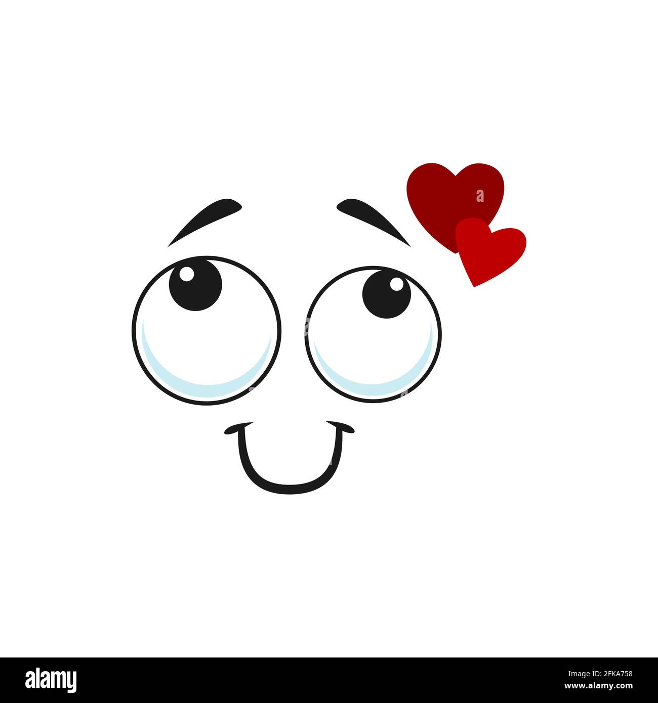 Cartoon dreaming face with red hearts over head and smiling mouth ...