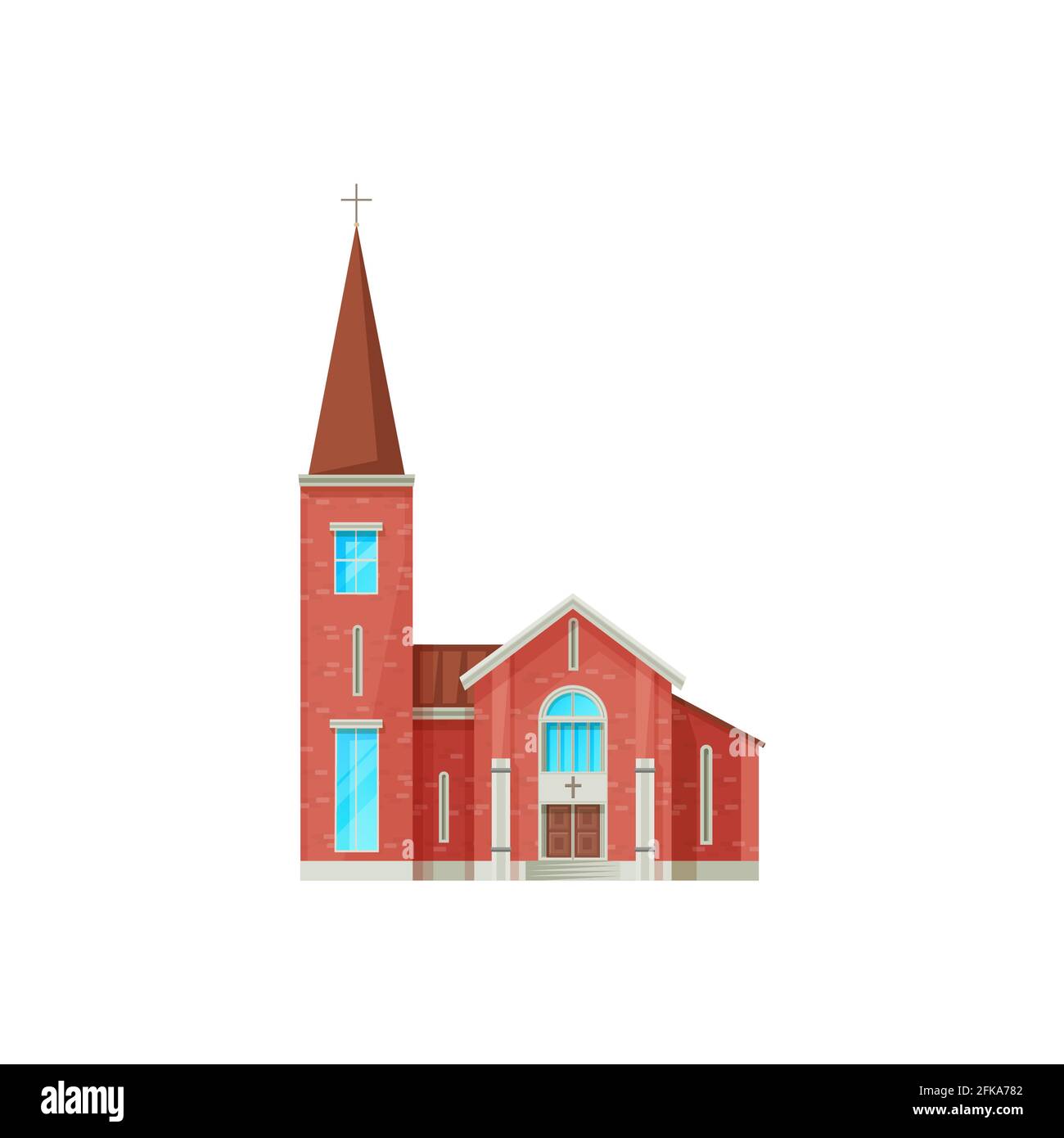 Catholic church building vector icon. Cathedral of red brick with cross ...