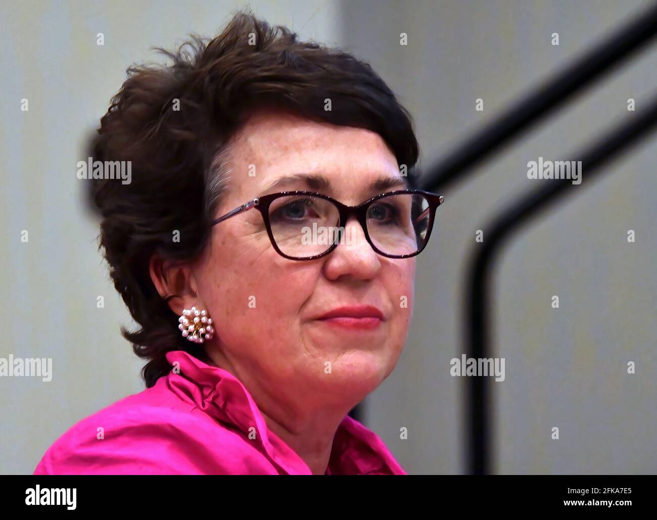 Kim Borchers the Kansas National Republican committeewoman listens to ...