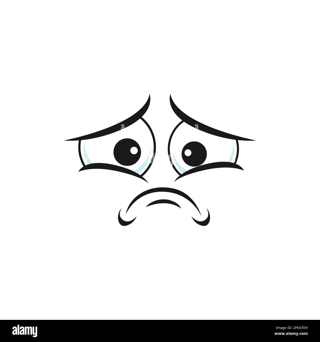 Emoticon with facial expression of sadness, mourning and grief isolated ...