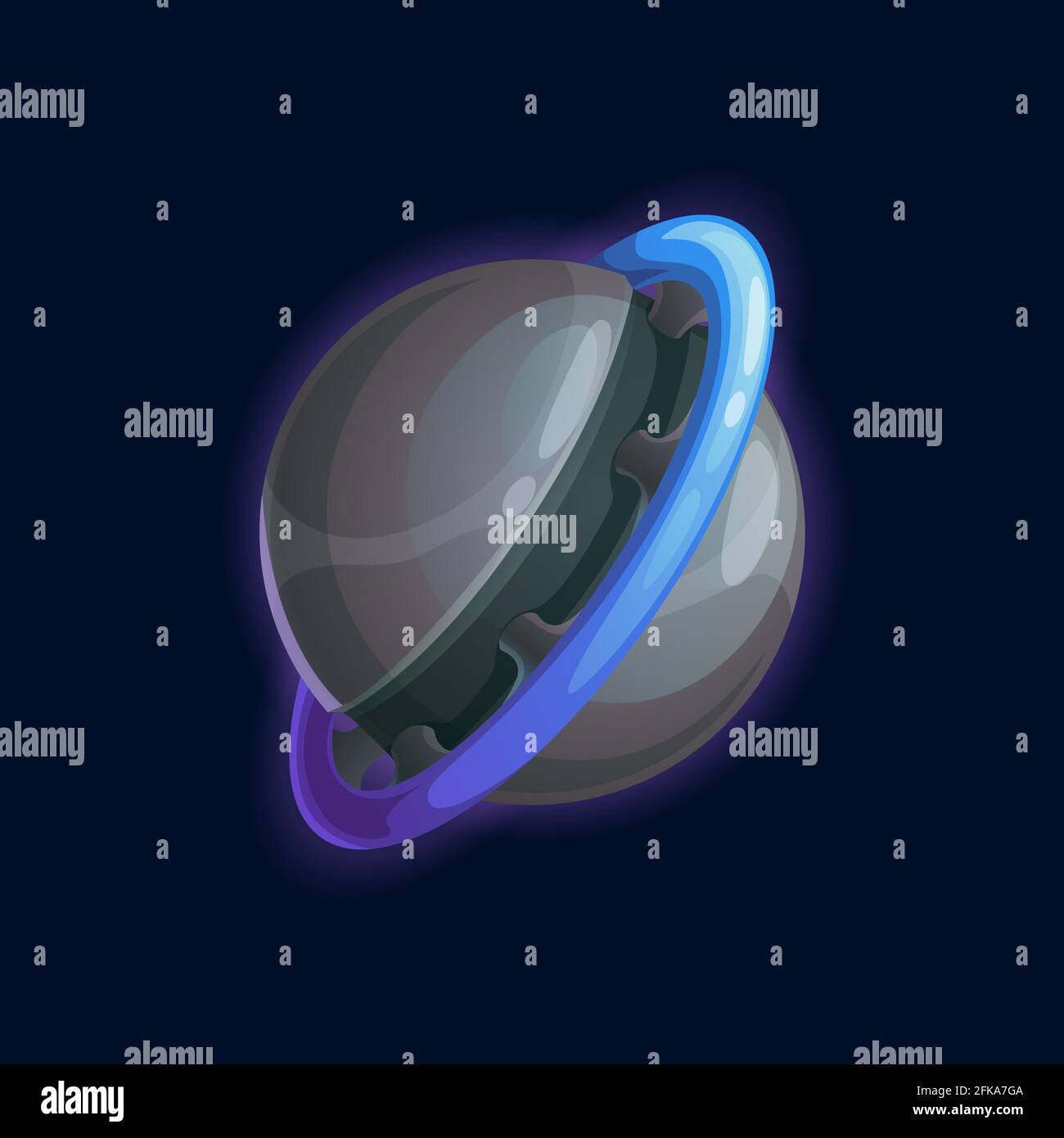 Fantasy planet rotating over orbit, Saturn satellites in space, far ...