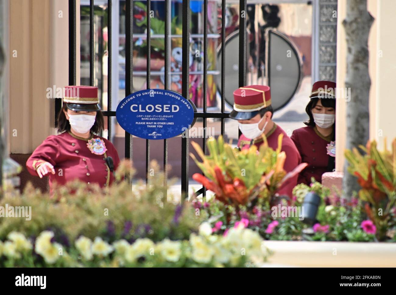 Staff member are seen work at the Universal Studios Japan in Osaka ...