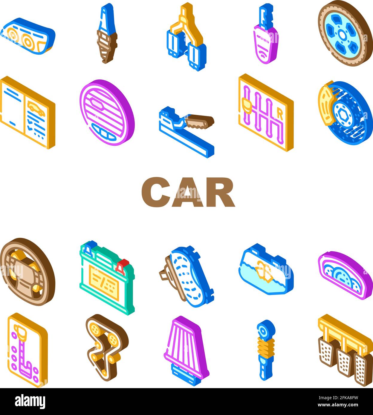 Car Vehicle Details Collection Icons Set Vector Stock Vector Image ...