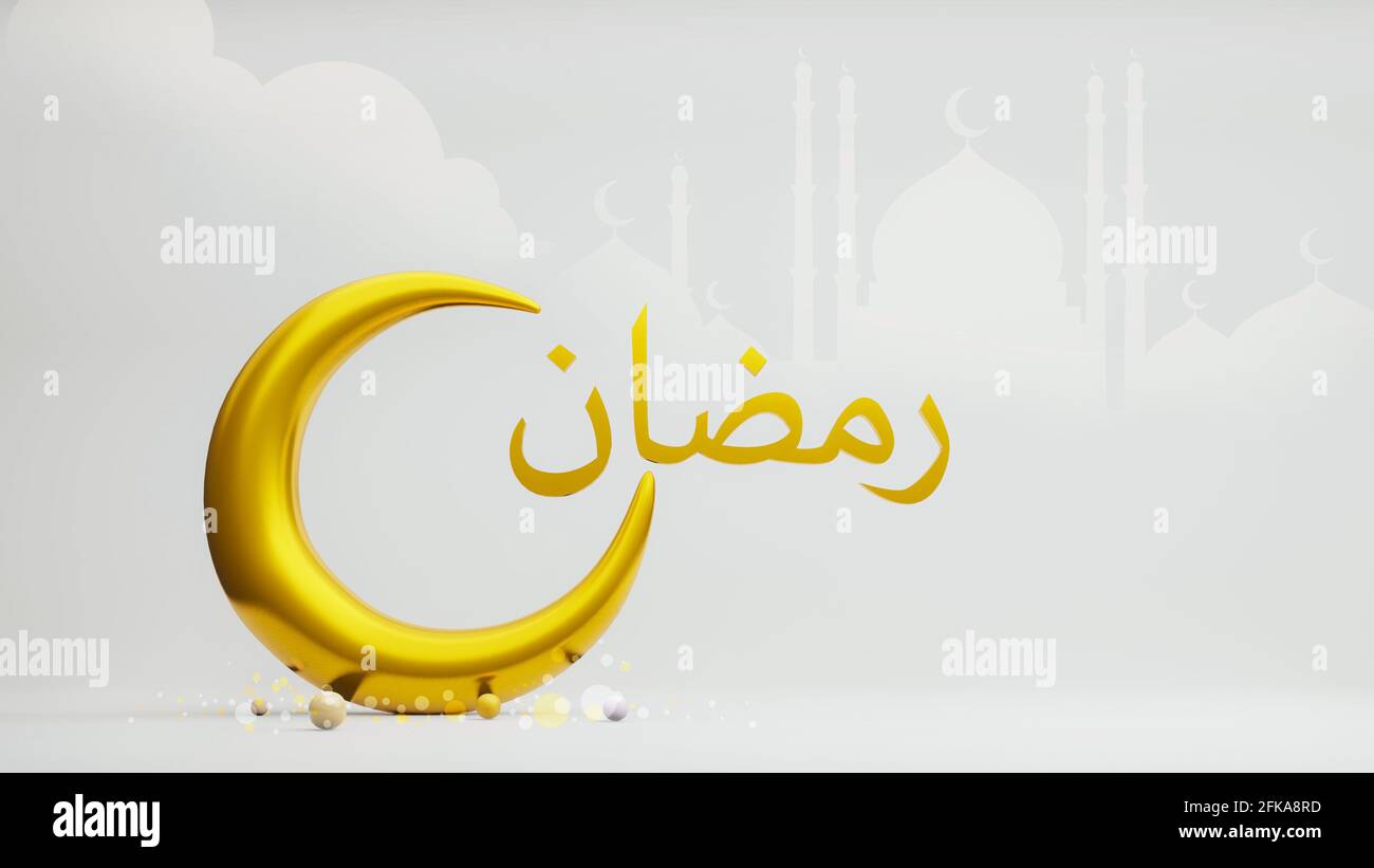 Crescent moon symbol of islam with Ramadan Arabic Alphabet , 3d ...