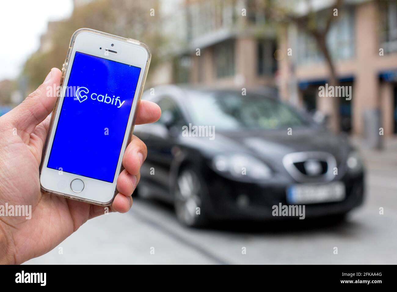 In this photo illustration a Cabify logo seen displayed on a smartphone ...