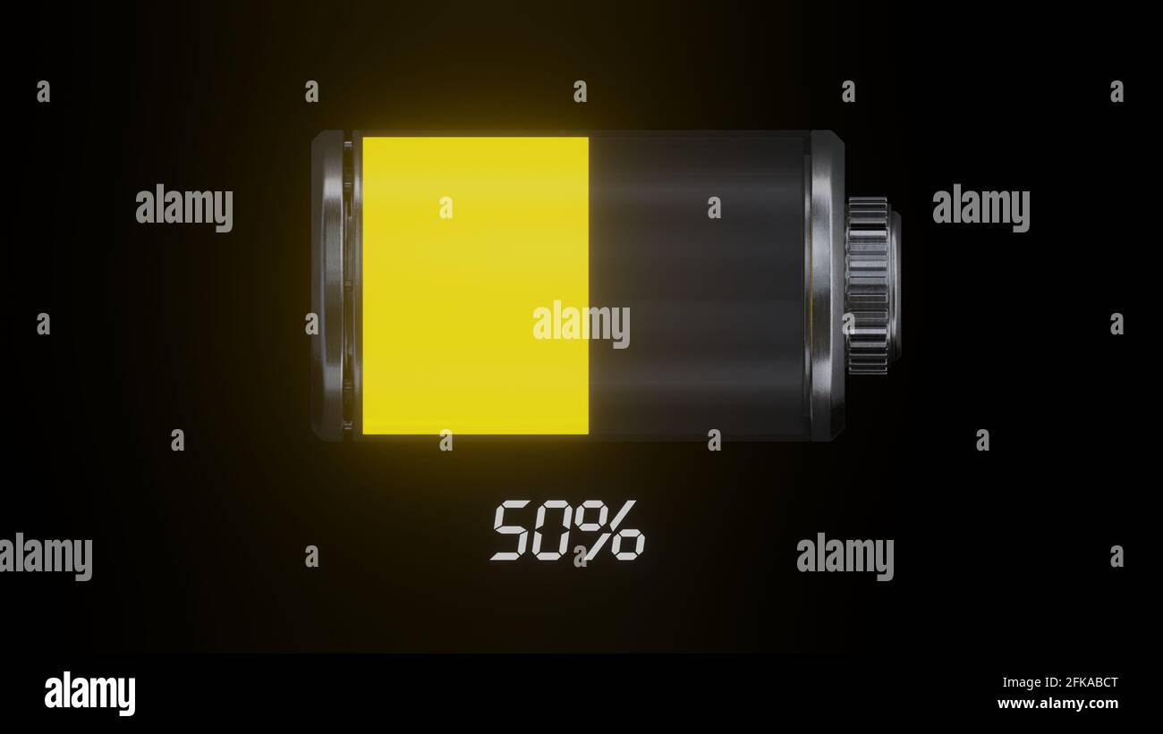 Yellow battery power 100%,3D Rendering Stock Photo - Alamy
