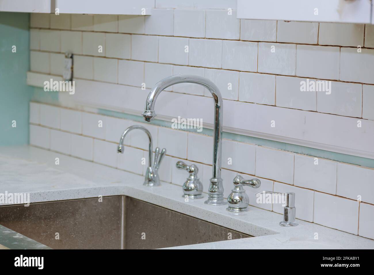 New classic kitchen in modern style a new ceramic sink tap in kitchen ...