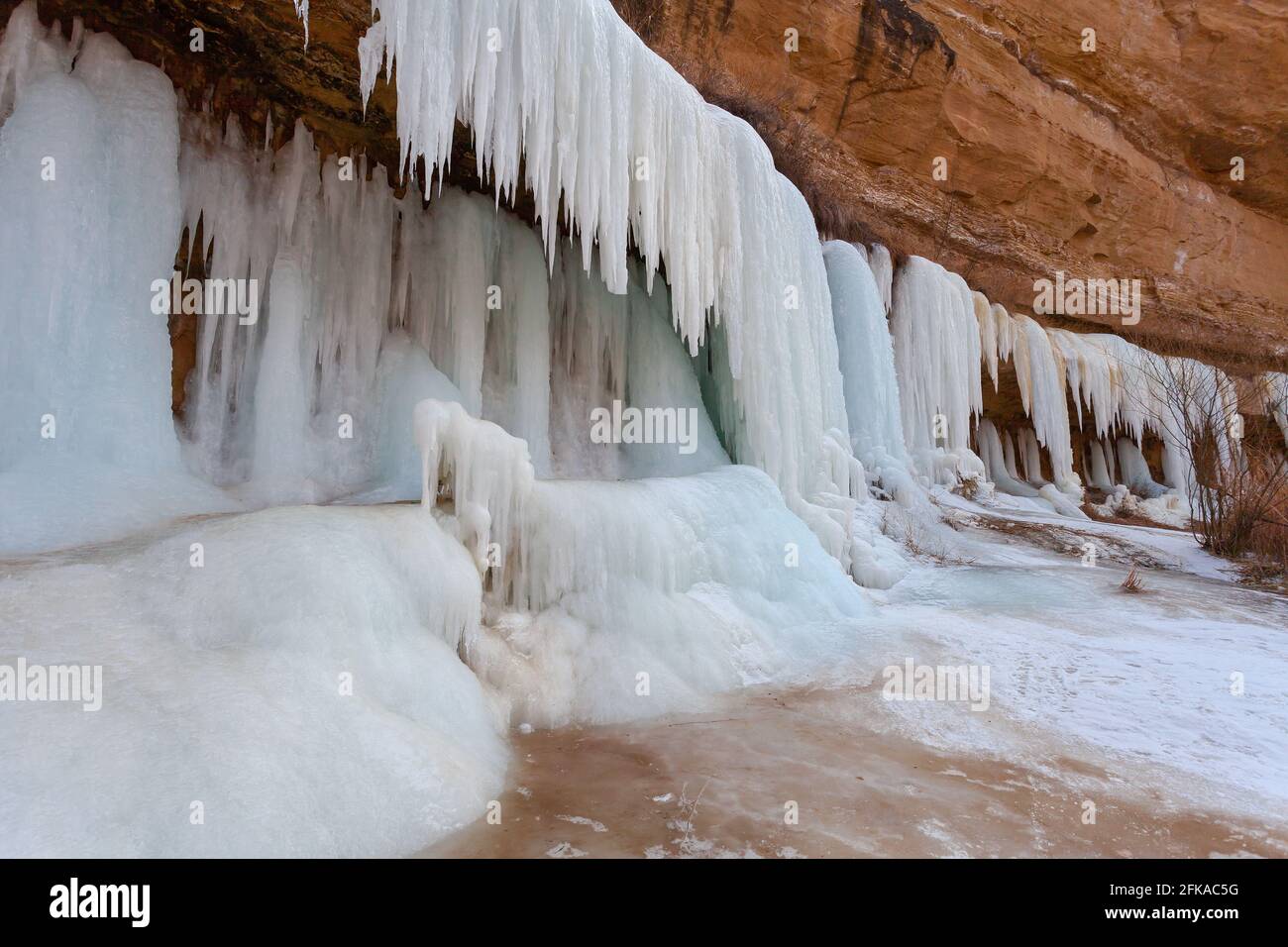 The gansu province qingyang curved hook groove frozen waterfalls Stock ...