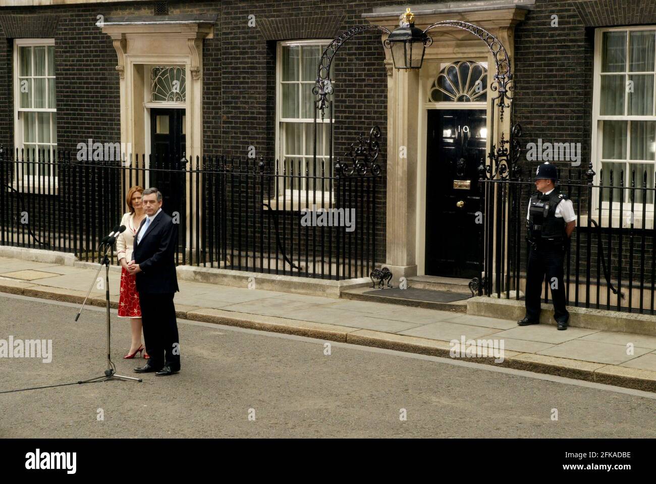 Gordon Brown arrives in Downing street on his first day as Britians new ...