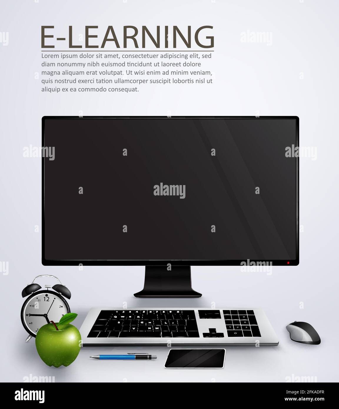 E-learning vector background design. E learning text with monitor ...