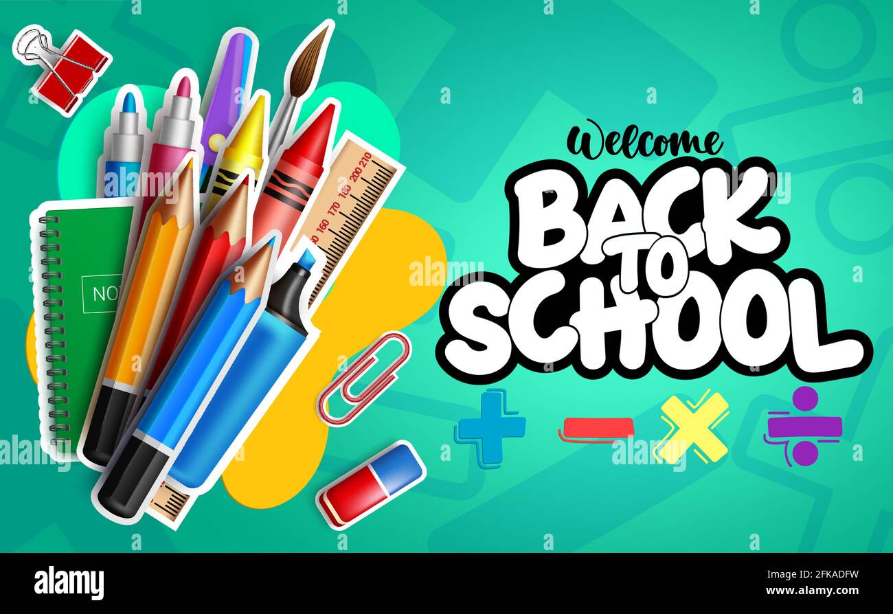 Back to school vector banner template. Welcome back to school text with ...