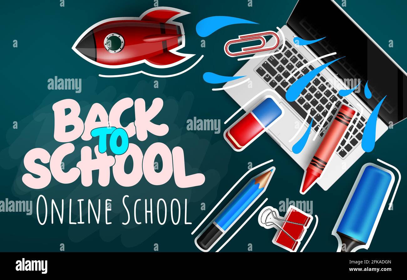 Back to school vector banner design. Back to school online text in ...