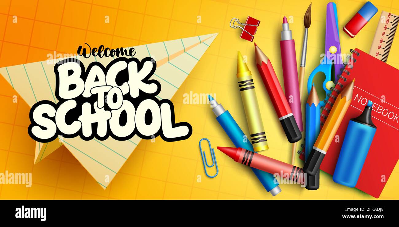 Back to school vector banner design. Welcome back to school text in ...
