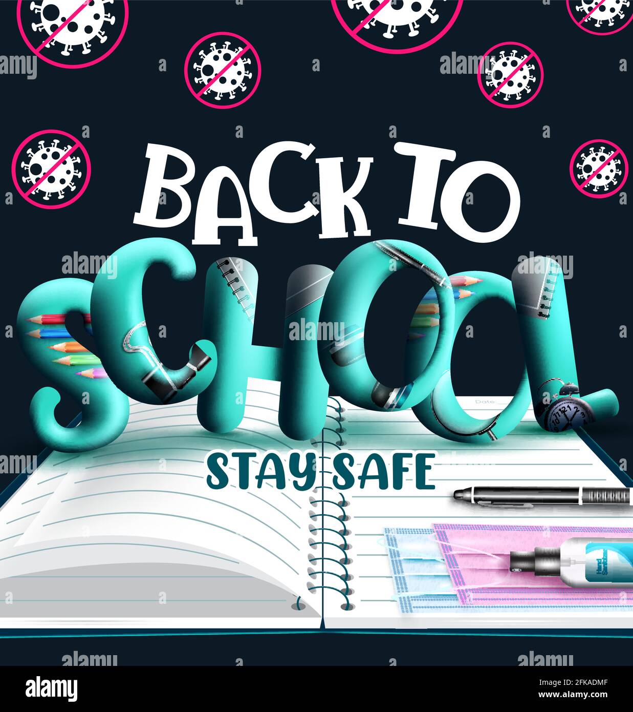 Back to school vector concept design. Back to school stay safe text ...