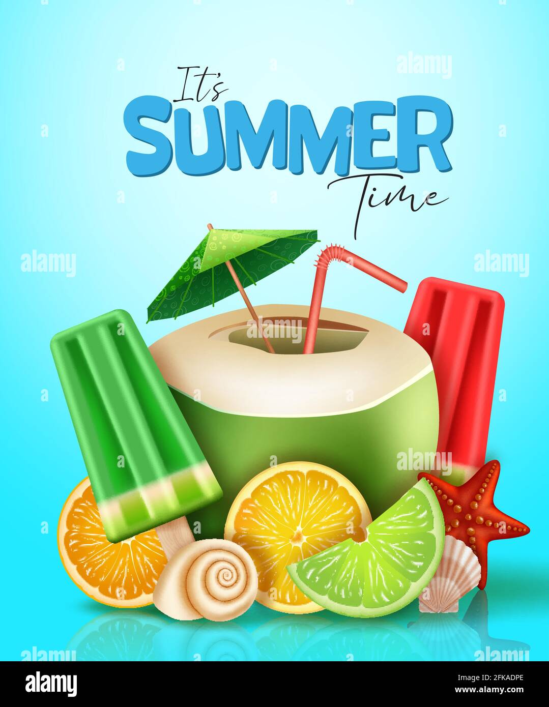 Summer time vector poster design. It's summer time text with coconut ...