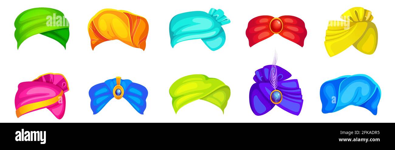 Turbans, indian and arab colorful headdress for man and woman. Vector ...