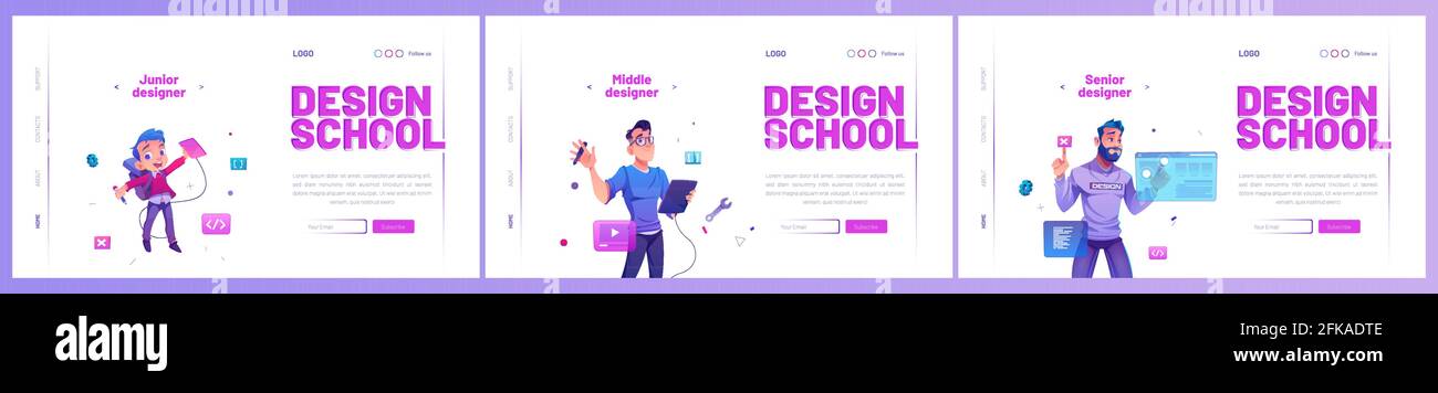 Design school cartoon web banner, professional designers with graphic ...
