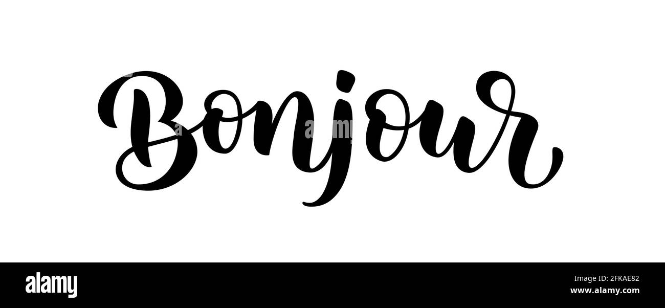 Bonjour word lettering. French hello text. Hand drawn bonjour quote ...