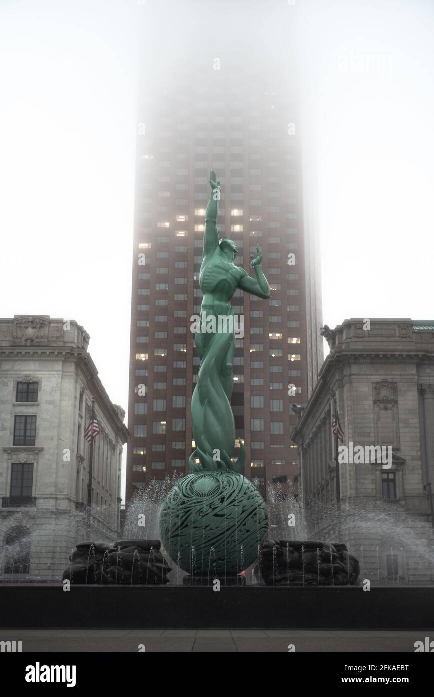 statue of eternal life in cleveland ohio with fog Stock Photo - Alamy