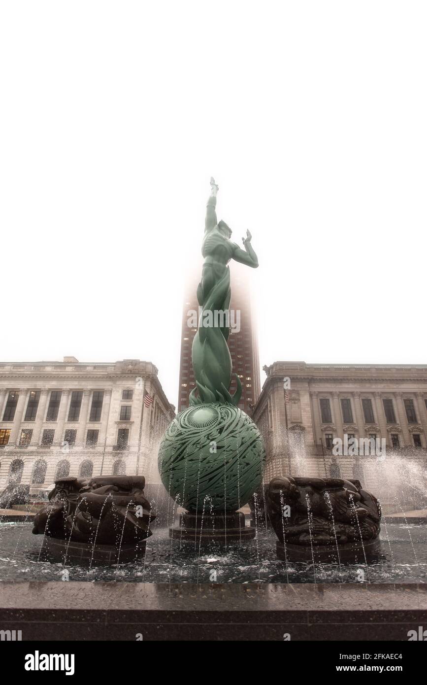 statue of eternal life in cleveland ohio with fog Stock Photo - Alamy