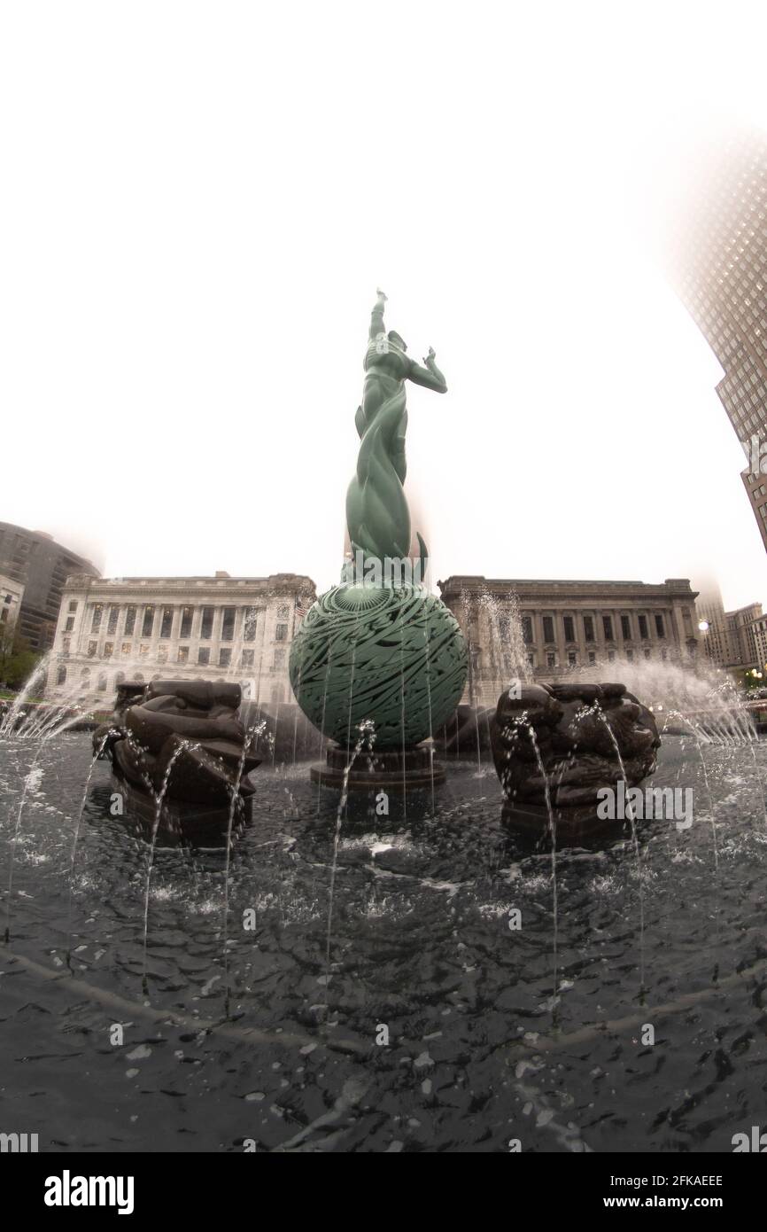 statue of eternal life in cleveland ohio with fog Stock Photo - Alamy