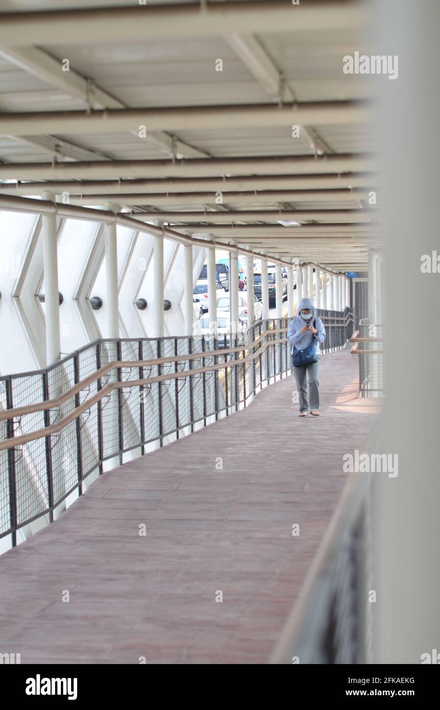 Senayan, Jakarta | Indonesia - April 23, 2021: A pedestrian corridor ...