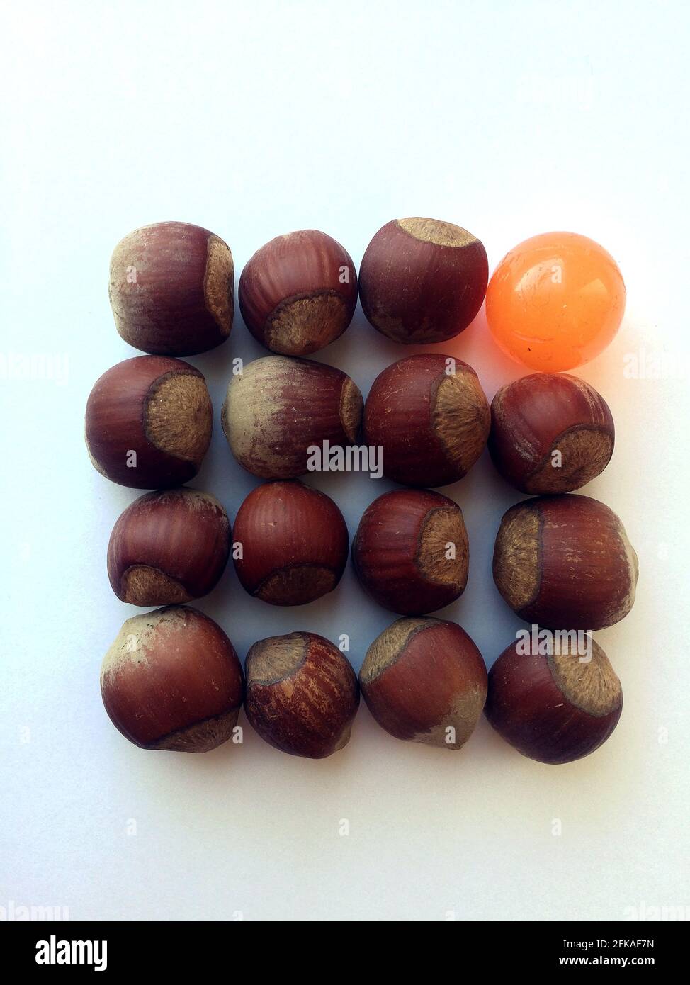 Heap of chestnuts isolated on white background with orange ball Stock ...