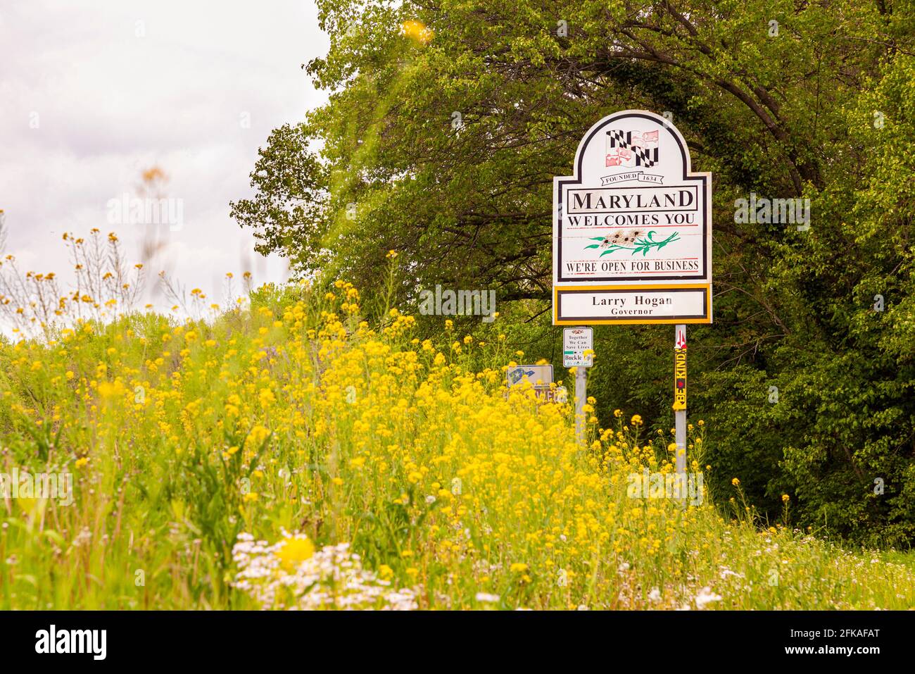 Maryland Welcomes You road sign on the scenic byway US Route 15 at the ...
