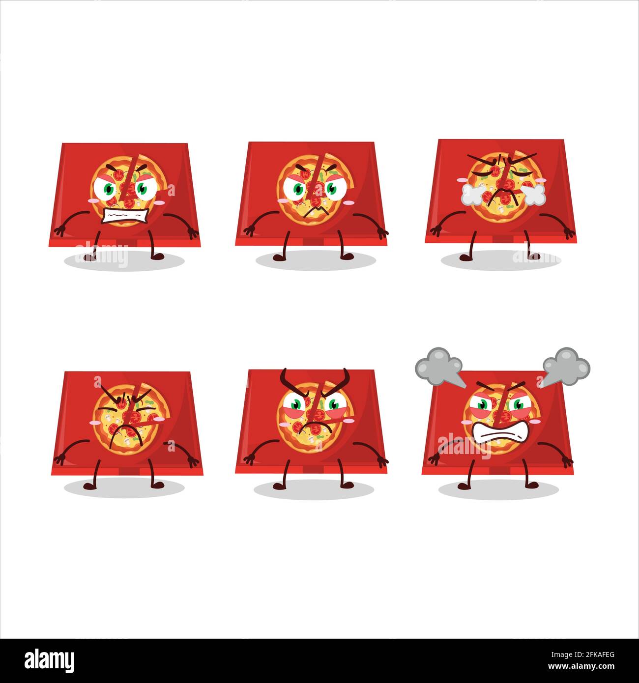 Pizza box cartoon character with various angry expressions. Vector ...