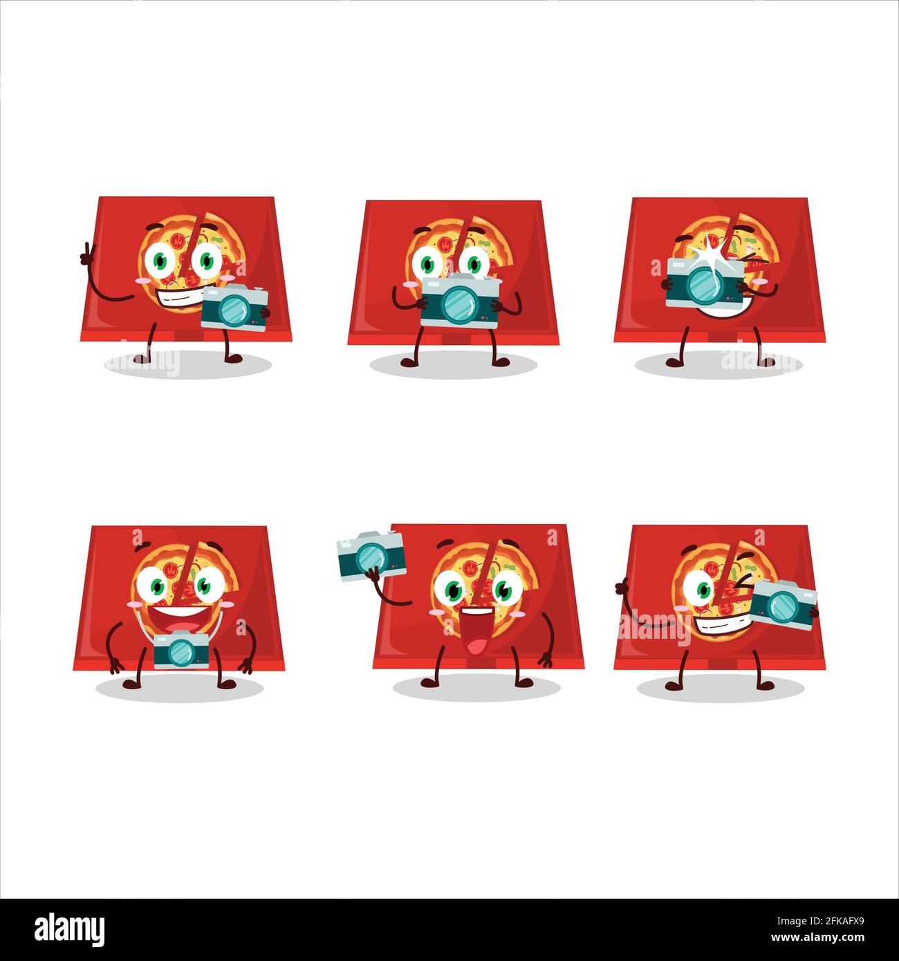 Photographer profession emoticon with pizza box cartoon character ...