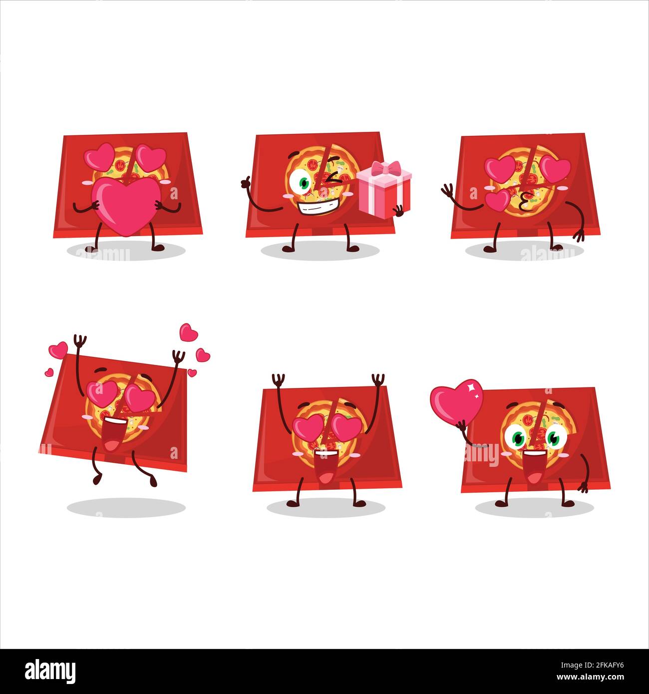Pizza box cartoon character with love cute emoticon. Vector ...