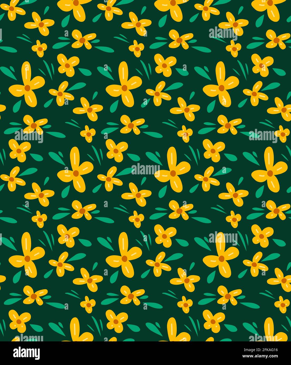 Seamless floral pattern with small yellow flowers and turquoise leaves ...