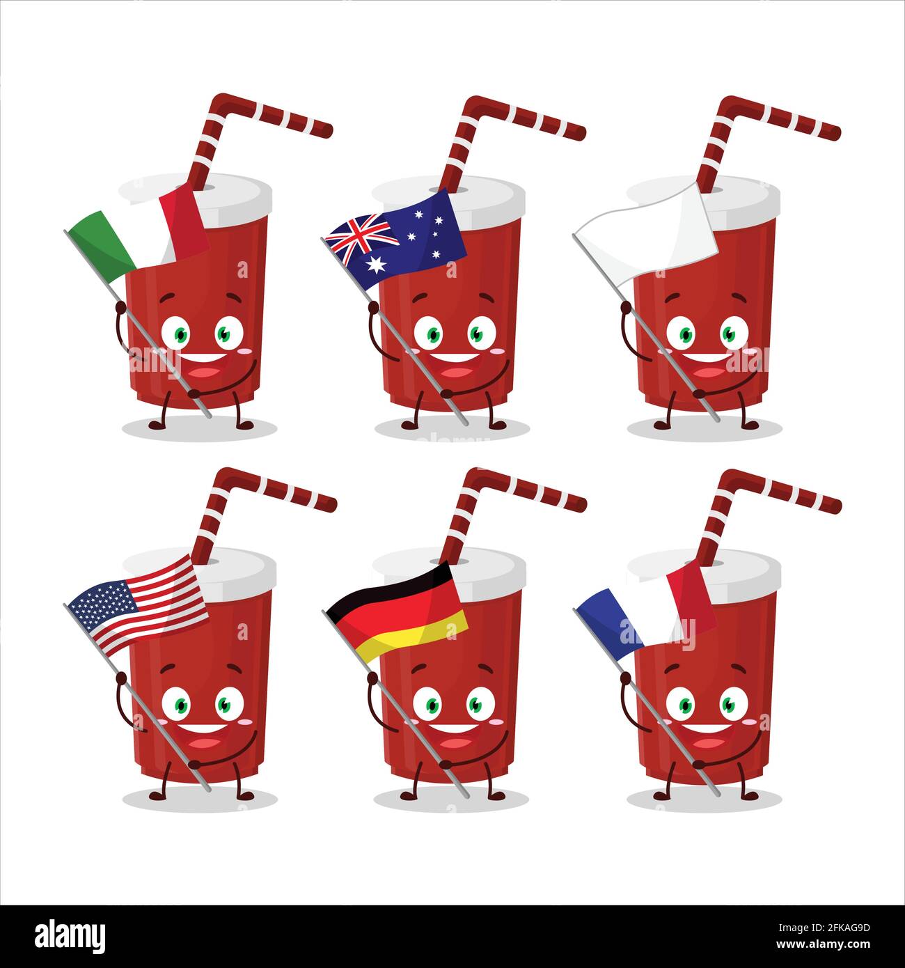 Red Cardboard Cup Cartoon Character Bring The Flags Of Various