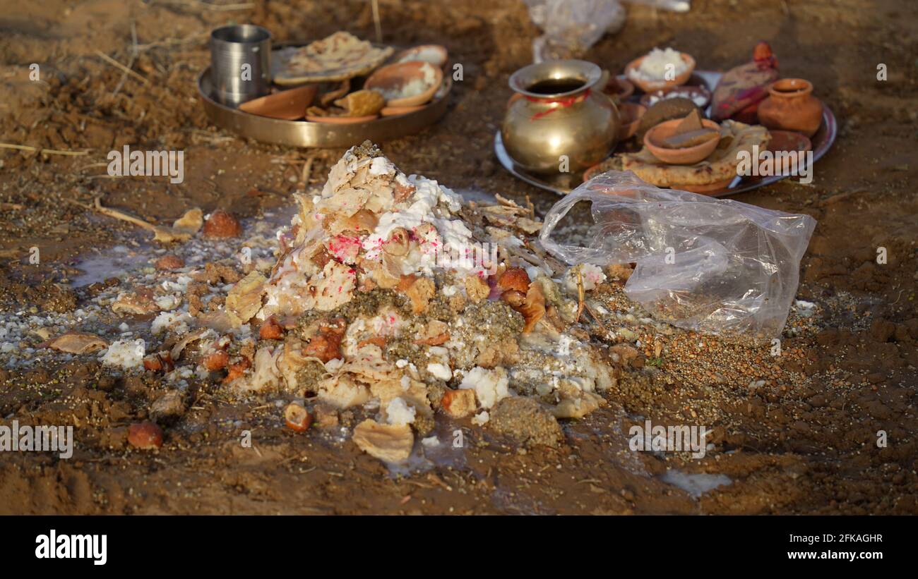 Various sprouts and foods are put together in one place as sacrificial ...