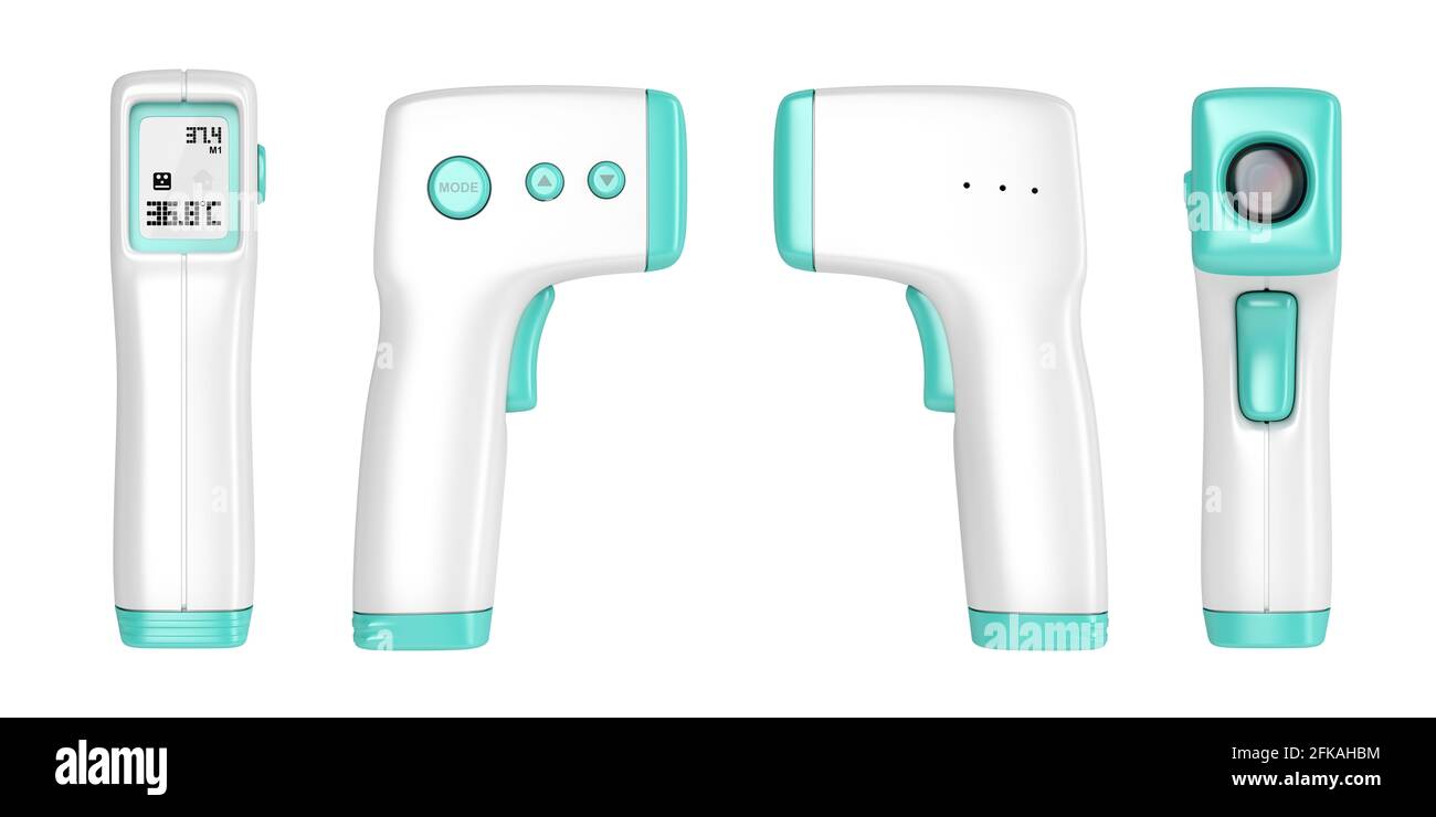 Front, side and back view of gun shaped non-contact infrared ...