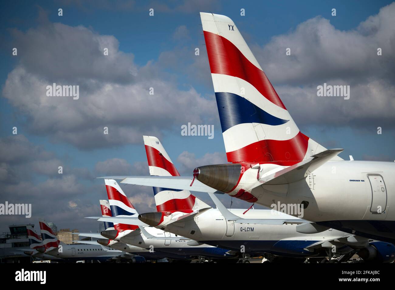 A line of British Airways planes at London City Airport, which has ...