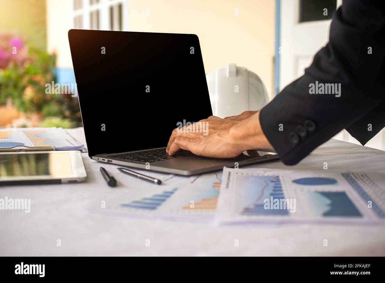 Man using computer research on website working business technology ...