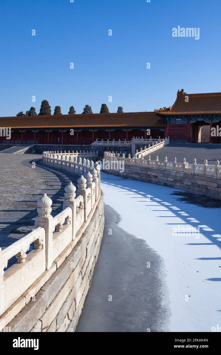 Beijing famous building the Forbidden City winter scenery Stock Photo ...