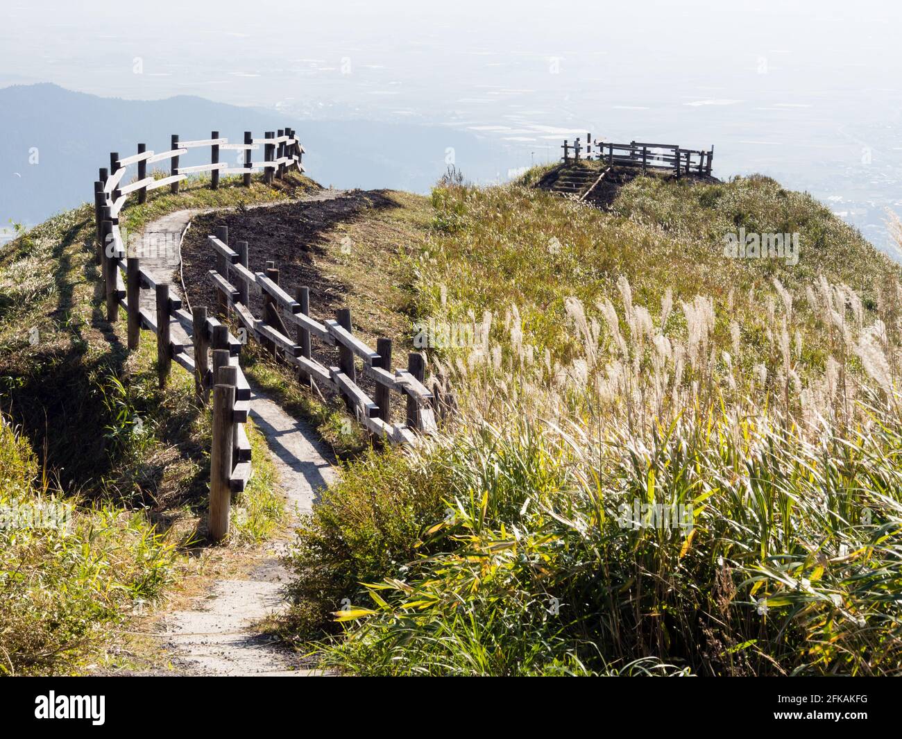 Scenic lookout at the north rim of Aso volcanic caldera - Aso-Kuju ...