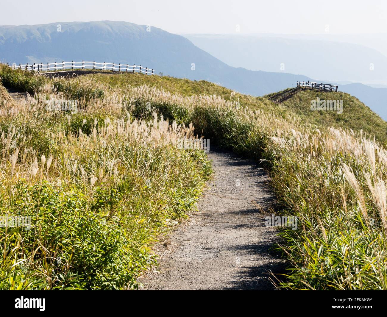 Scenic lookout at the north rim of Aso volcanic caldera - Aso-Kuju ...