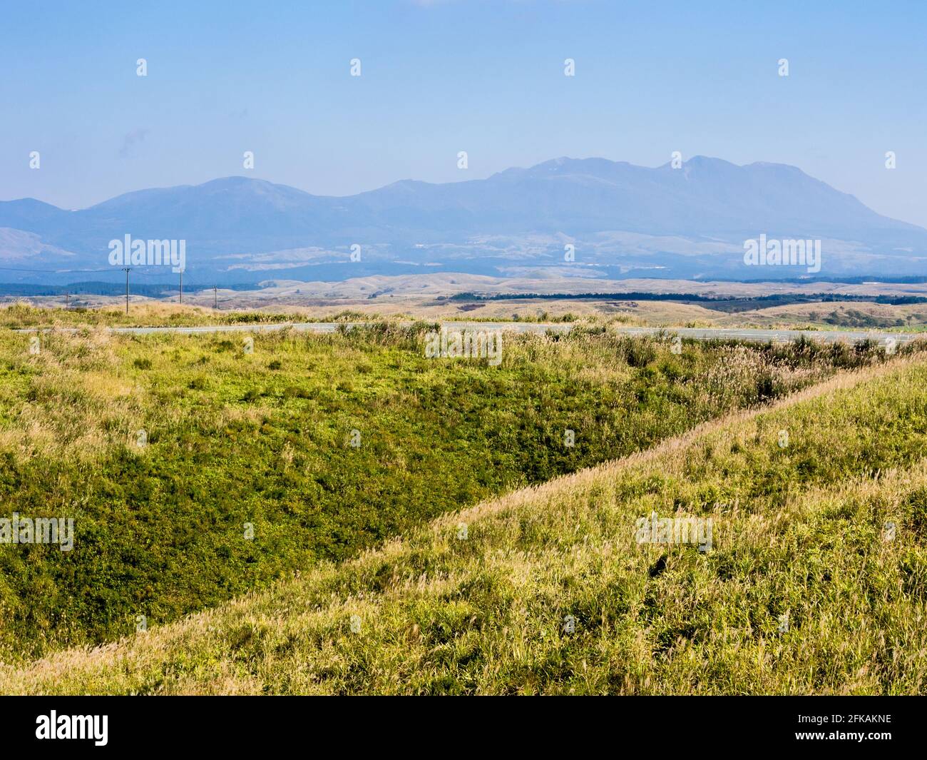 Scenic drive along the north rim of Aso volcanic caldera with Kuju ...