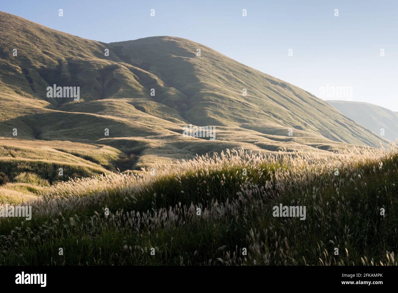 Hills and grasslands inside Aso volcanic caldera - Aso-Kuju National ...