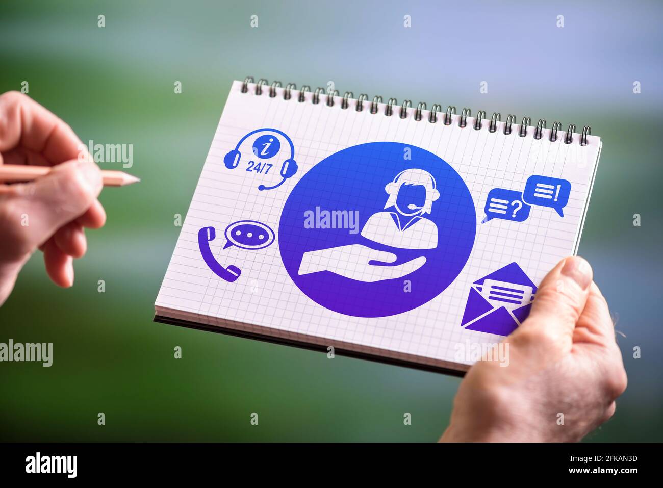 Hand drawing customer service concept on a notepad Stock Photo - Alamy