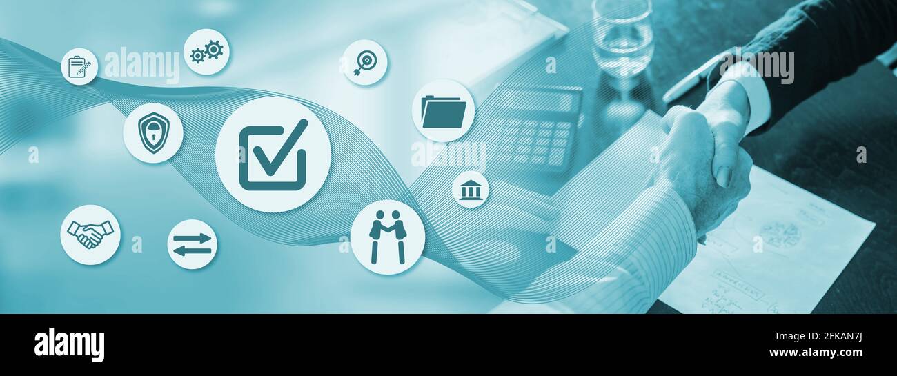 Concept of validation with handshake on background Stock Photo - Alamy