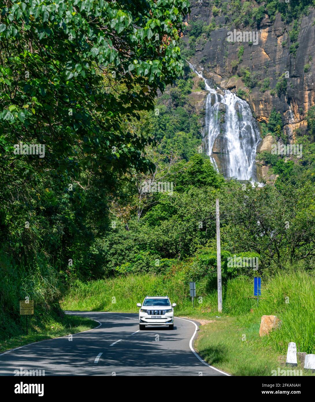 Traveling highlands of Sri Lanka, Distant Rawana falls in the ...