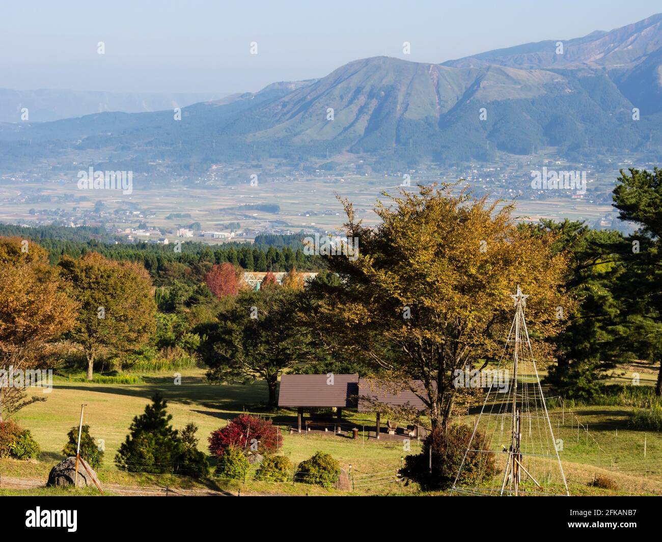 Morning view of the 5 peaks of Aso from the southern rim of Aso ...