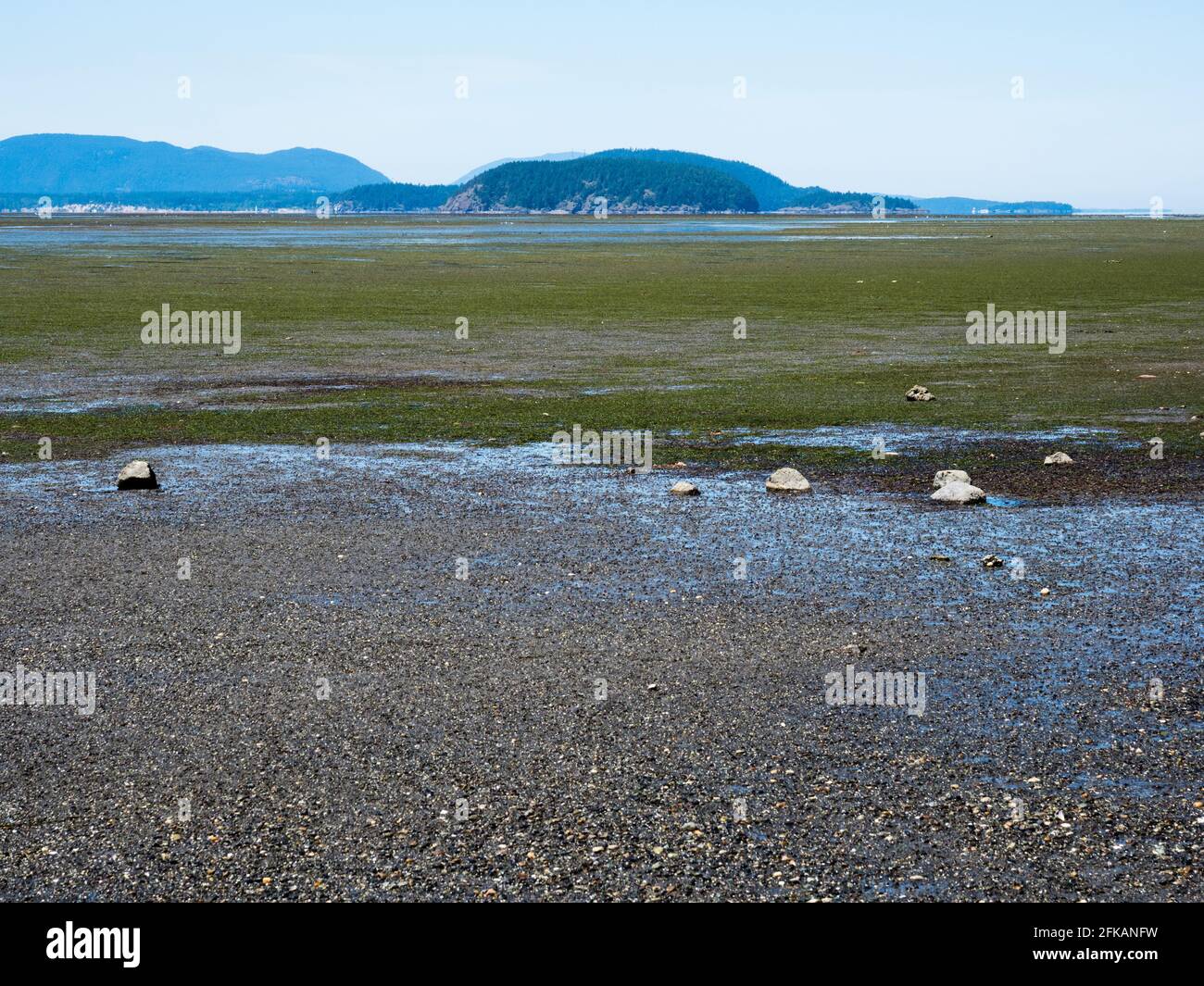 Low tide coastal scenery at Bay View State Park, WA, USA, with views ...