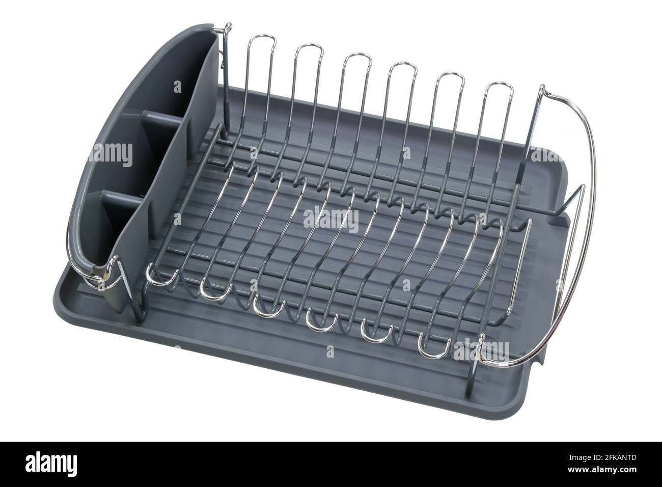 Empty aluminum dish rack shelf with a gray tray for drying dish and ...