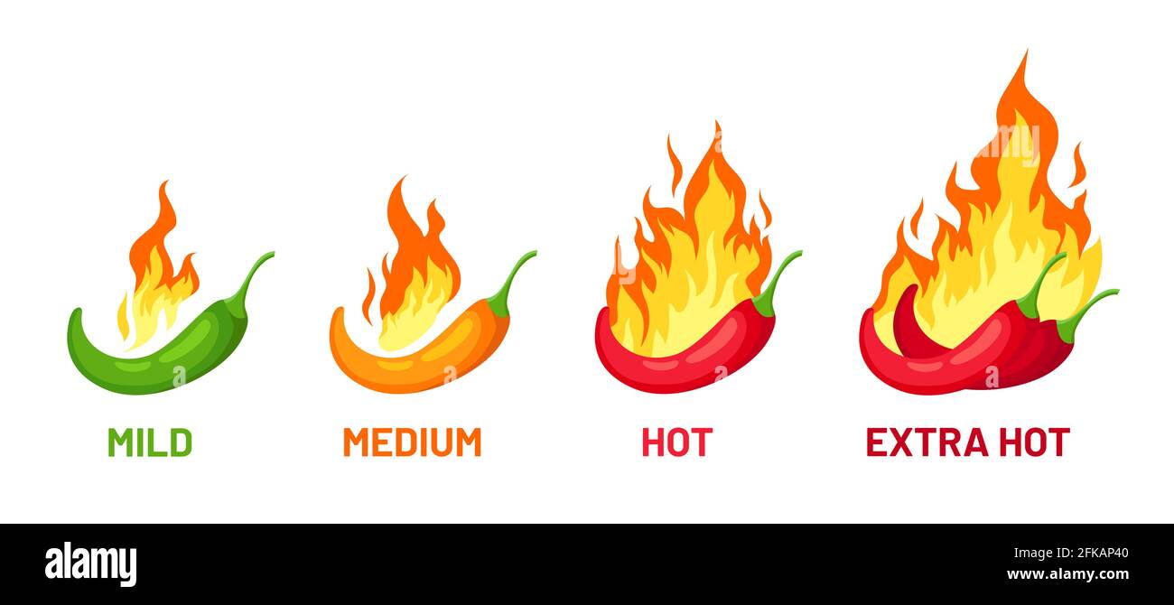 Spicy chili scale. Pepper with fire for spice strength levels mild ...